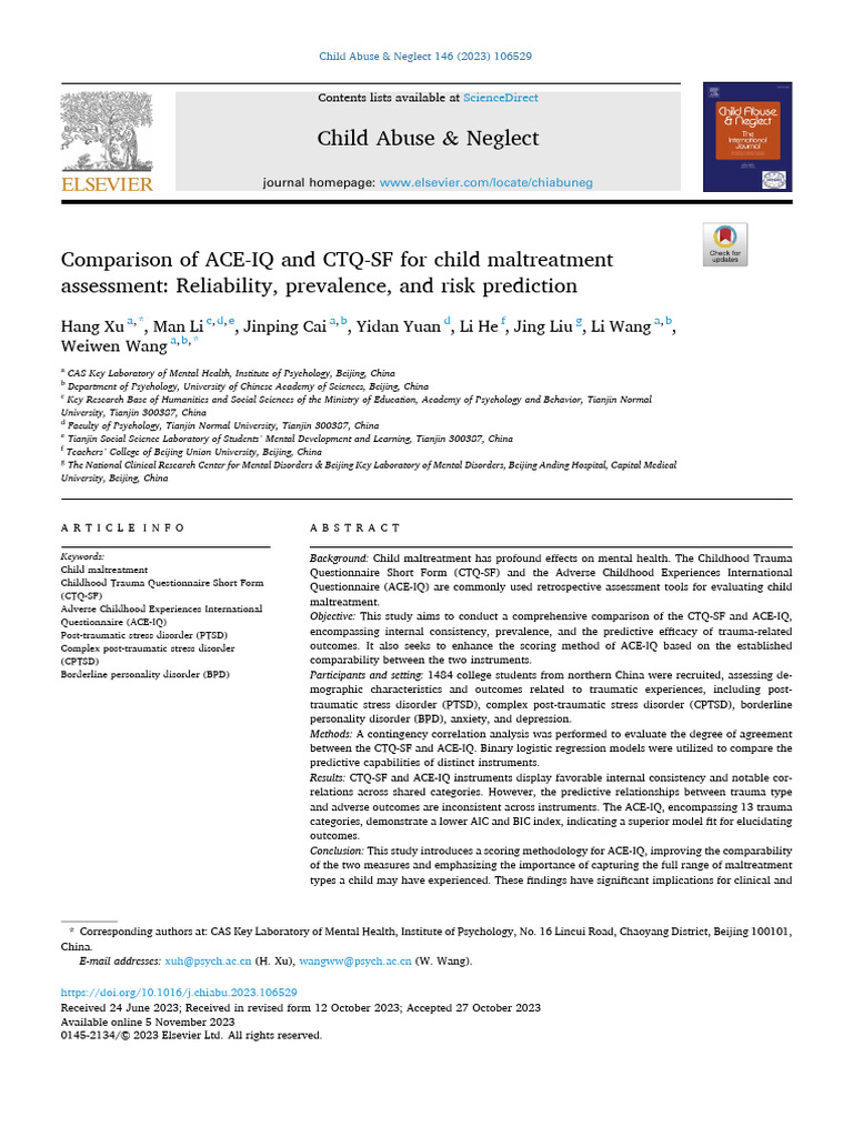 Comparing ACE-IQ and CTQ-SF for Child Maltreatment | PDF | Complex Post ...