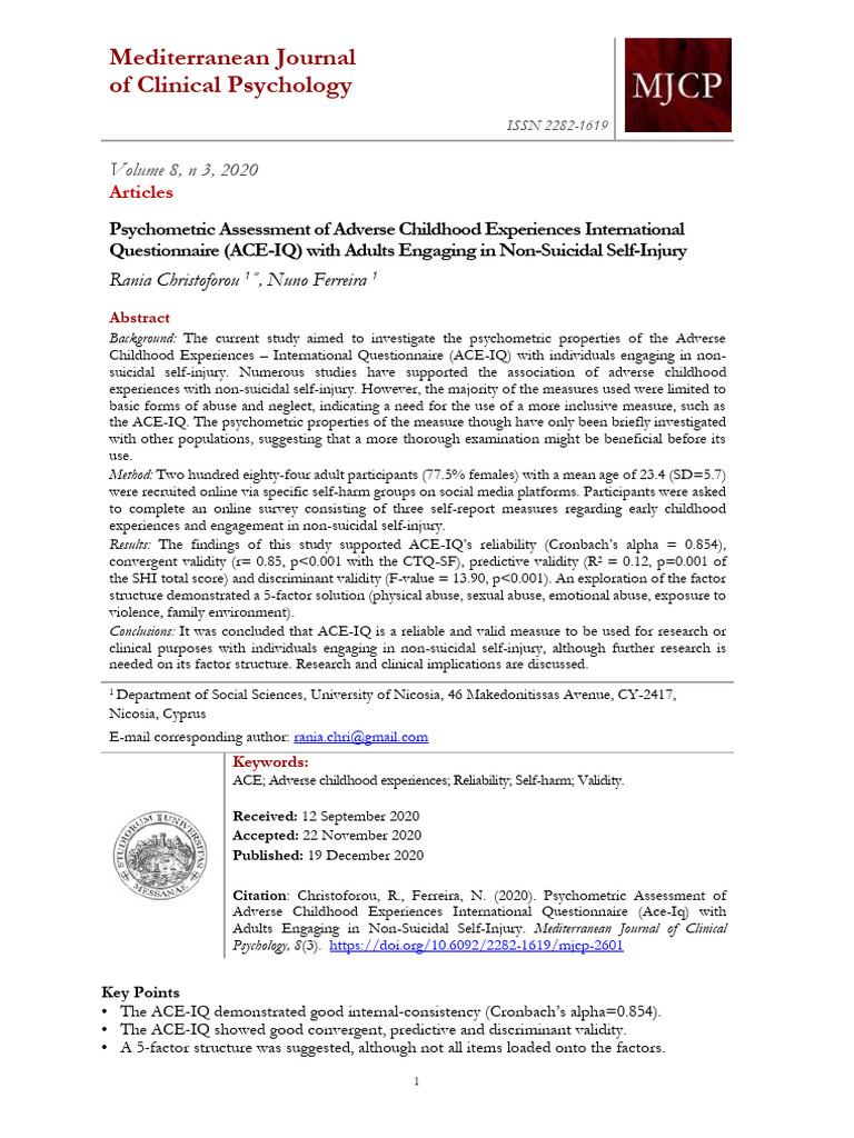 Psychometric Assessment of Adverse Childhood Experiences International ...