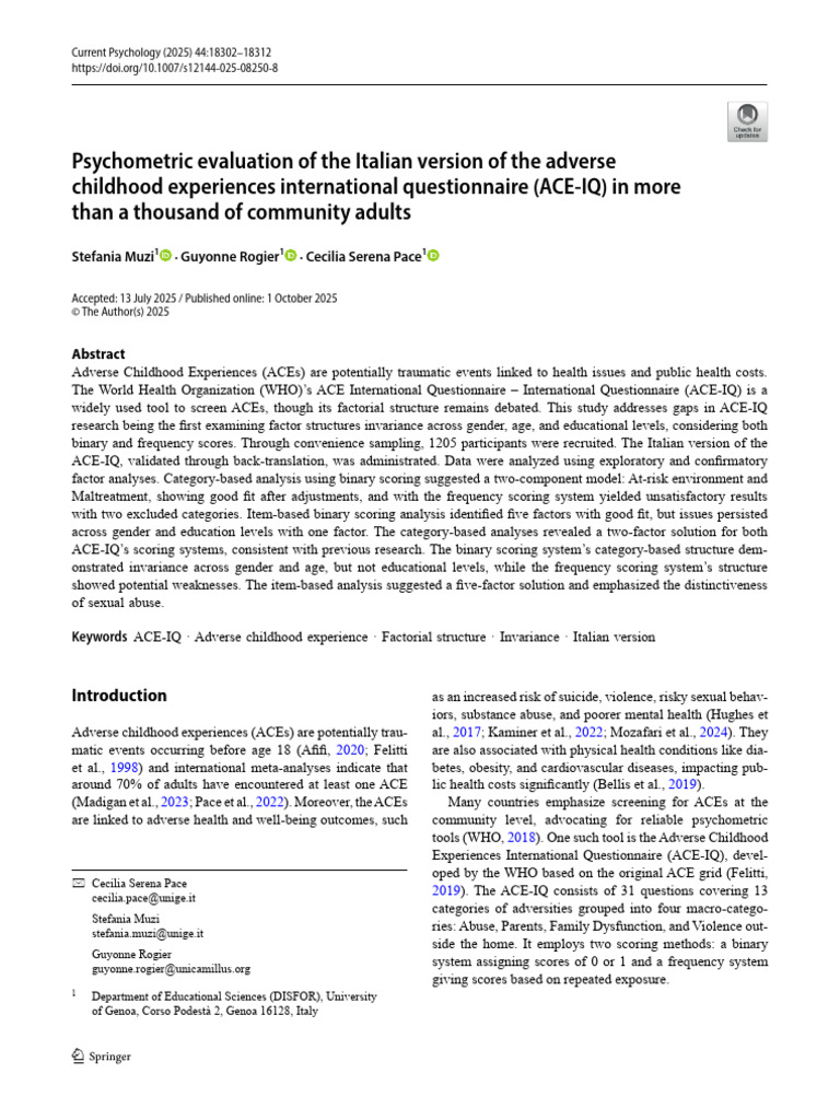Psychometric Evaluation of the Italian Version of the Adverse Childhood ...