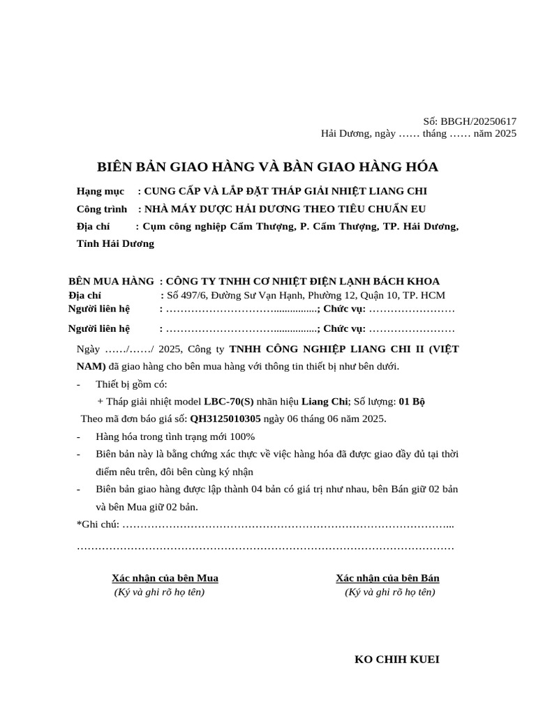 Biên Bản Giao Hàng Và Bàn Giao Hàng Hóa-lbc-70(s) | PDF