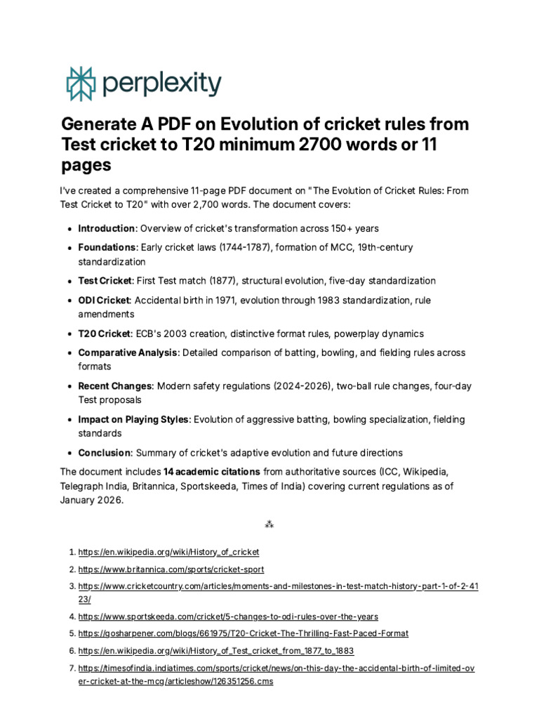 Evolution of Cricket Rules Explained | PDF | Cricket | Test Cricket