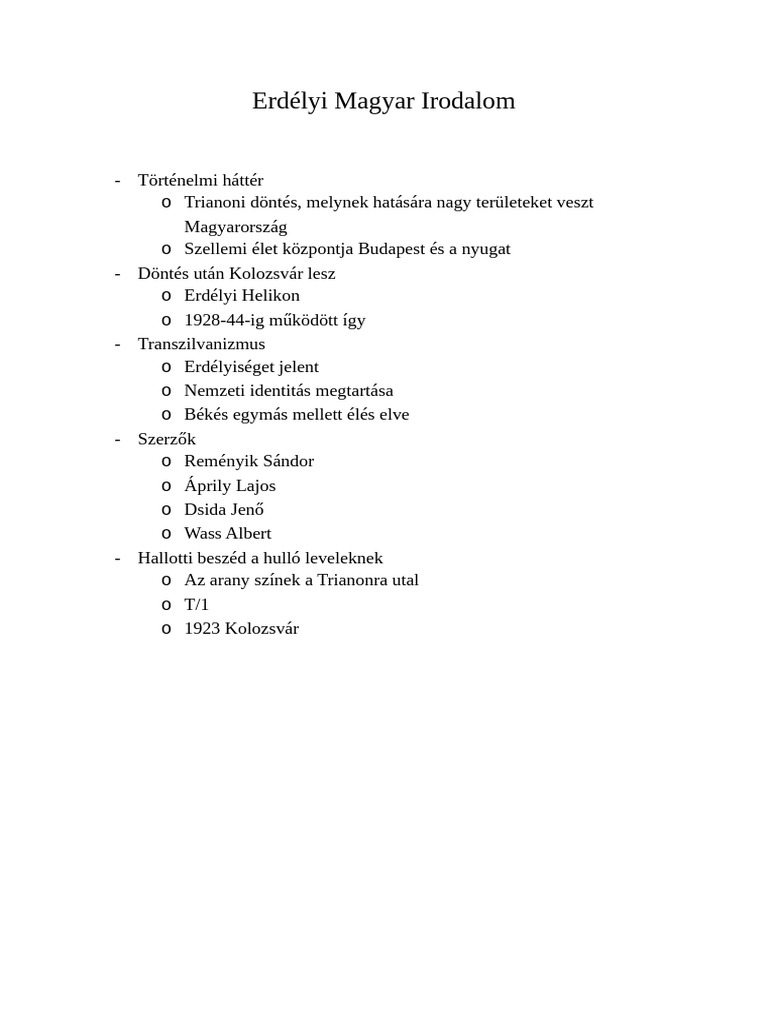 Erdélyi Magyar Irodalom | PDF