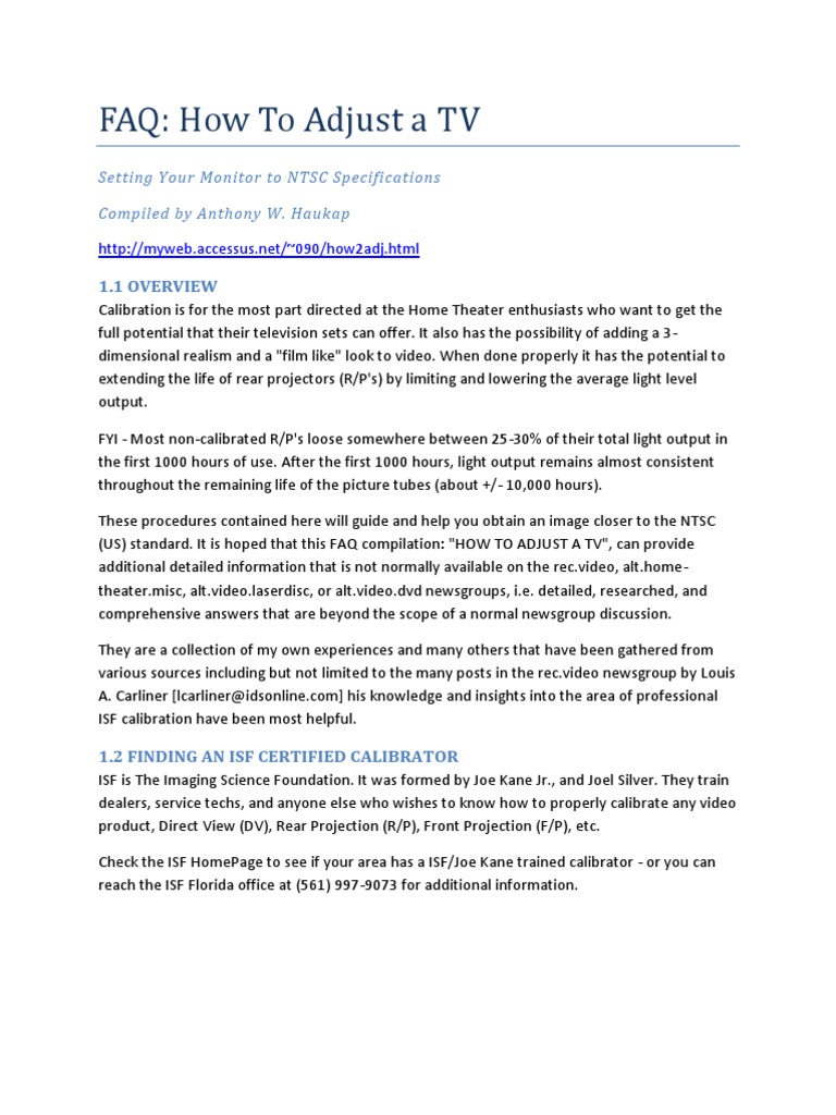 How To Adjust A TV | PDF | Video | High Definition Television