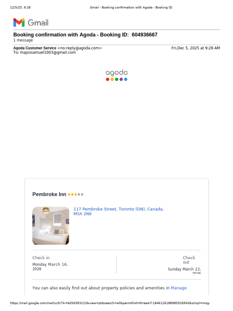 Gmail - Booking Confirmation With Agoda Dauda Agbomabiwon | PDF | Gmail