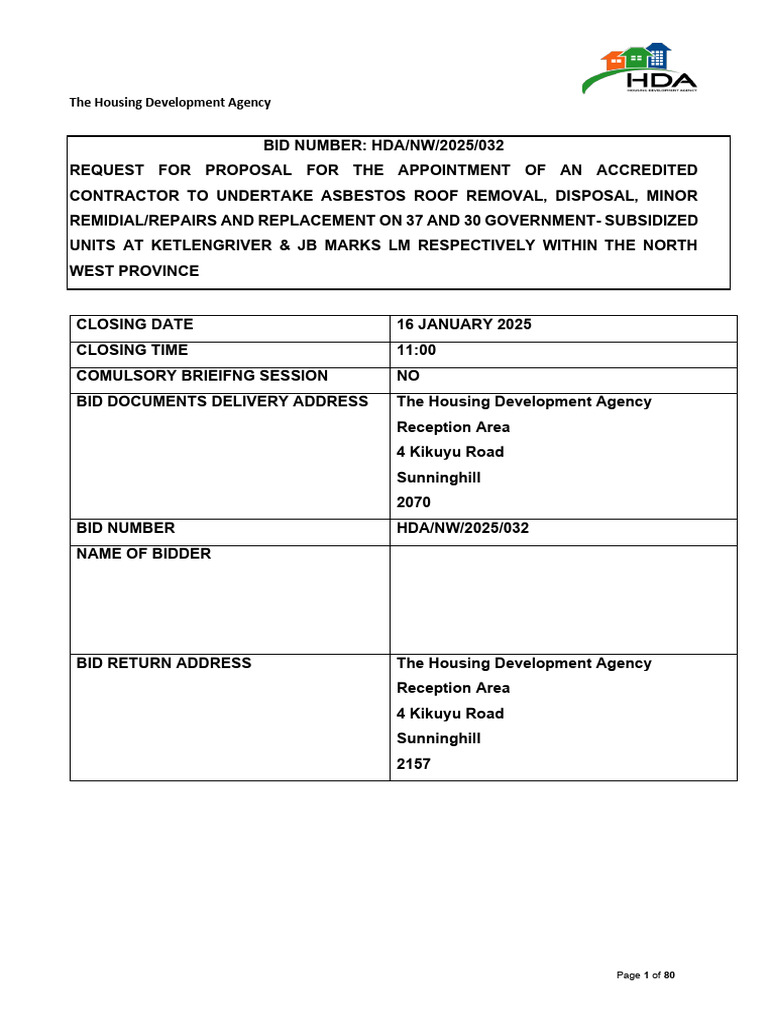 Tender document - HDANW2025032 Appointment of Contractor for Removal of ...
