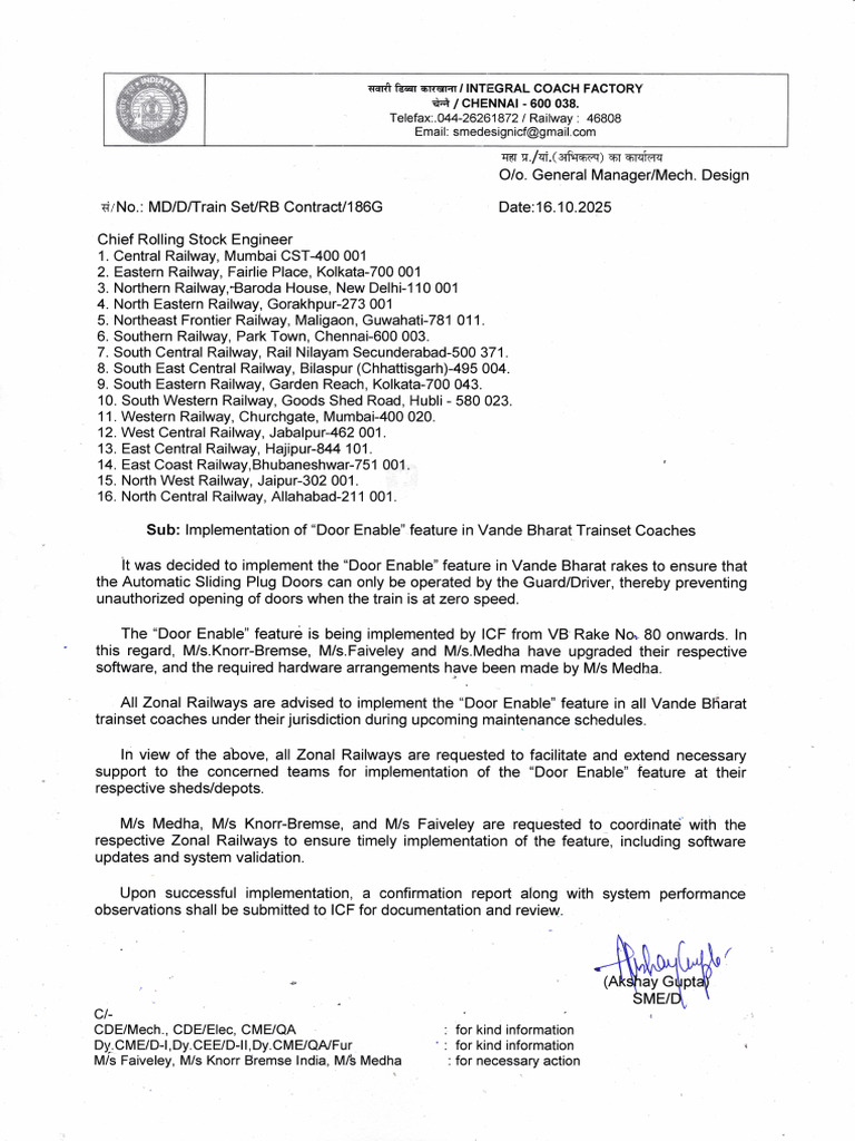 Letter to CRSEs- Zonal Railways-16-10-2025-Implementation of Door ...