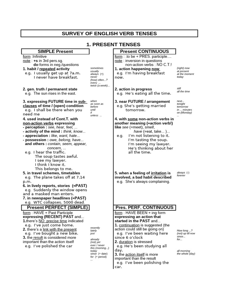 Survey Tenses | PDF | Grammatical Tense | Verb