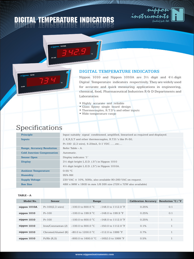 Digital Temperature Indicators Overview | PDF | Thermocouple ...