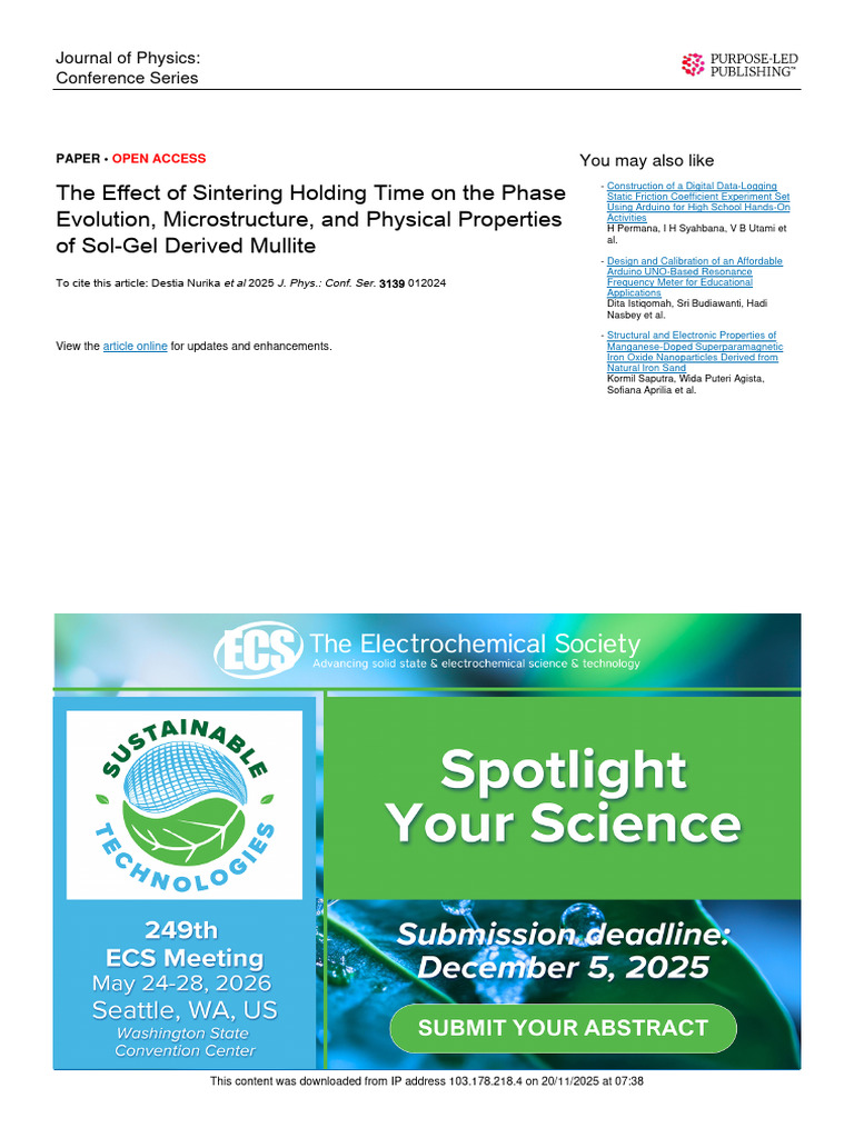 Destia Nurika Et Al 2025 the Effect of Sintering Holding Time | PDF ...