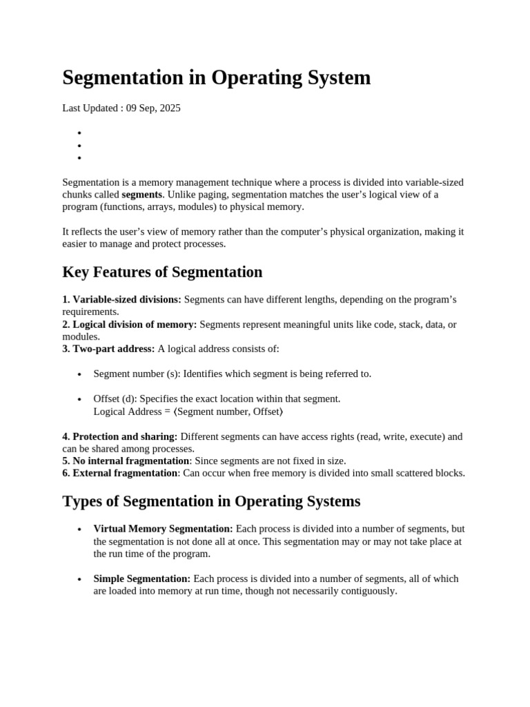 Understanding Segmentation in OS Memory Management | PDF | Operating ...