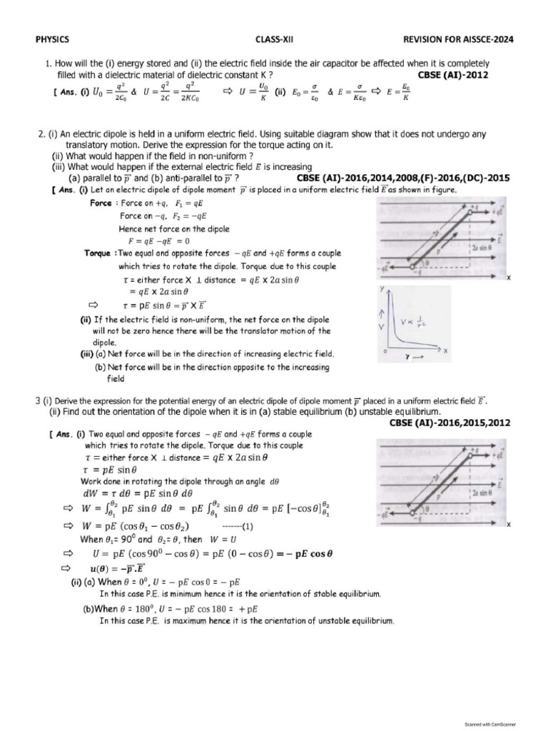 Physics 12th BOARD (20 Most Important Questions) | PDF