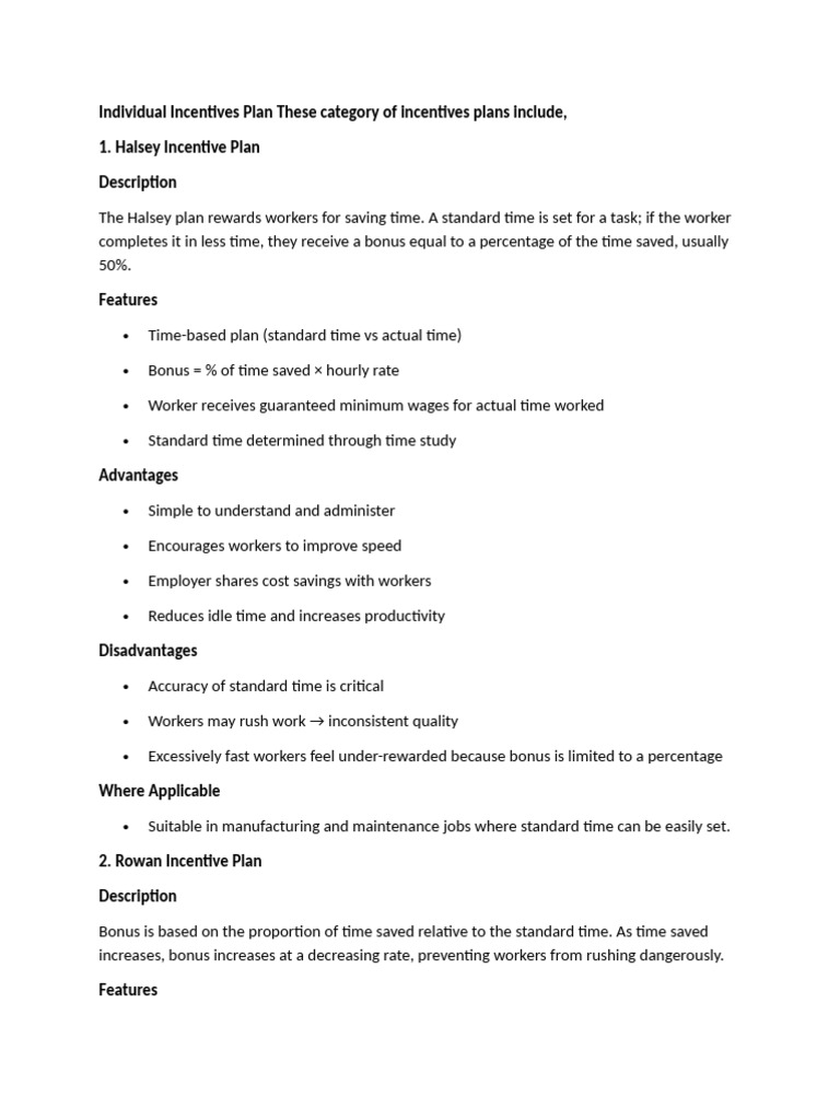 Individual Incentives Plan | PDF | Incentive | Employment