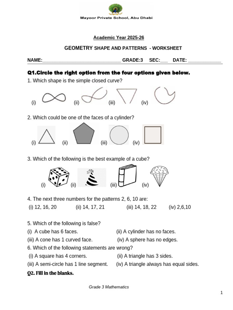 Grade 3 Geometry Shapes Worksheet | PDF | Shape | Triangle