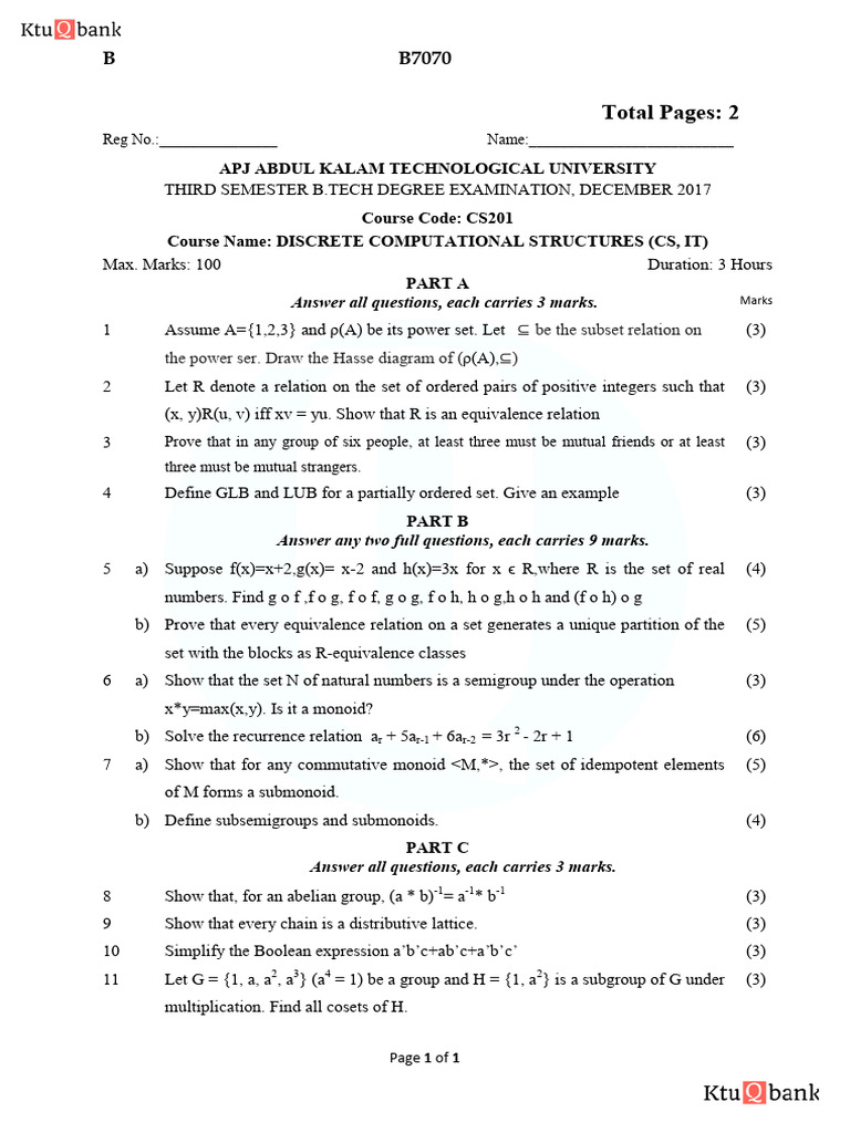 2017 Dec. CS201-C Discrete Computational Structures - ktu qbank | PDF ...