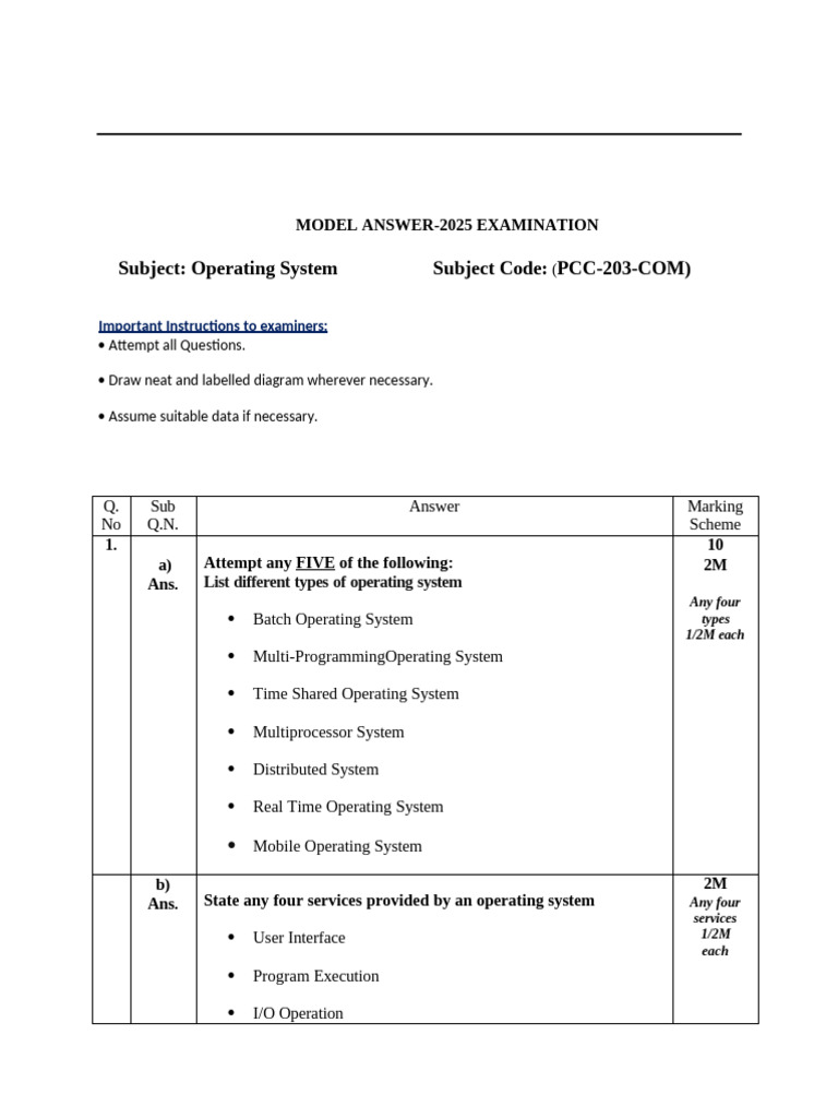 Operating System Exam Model Answer 2025 | PDF | Thread (Computing ...