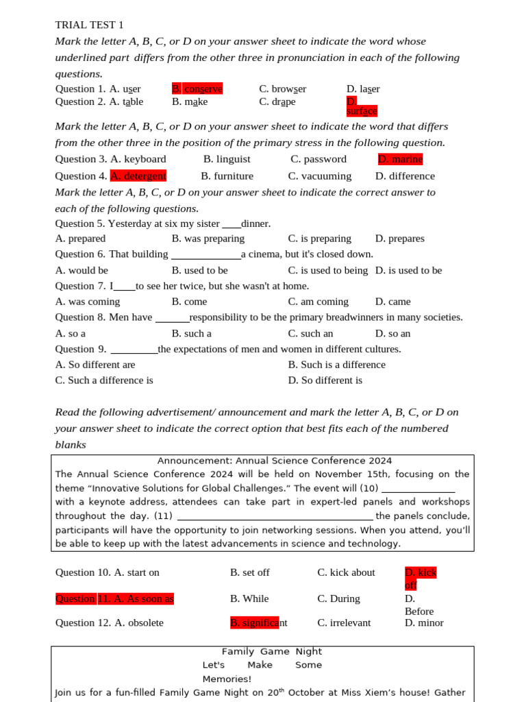Trial Test 1 | PDF
