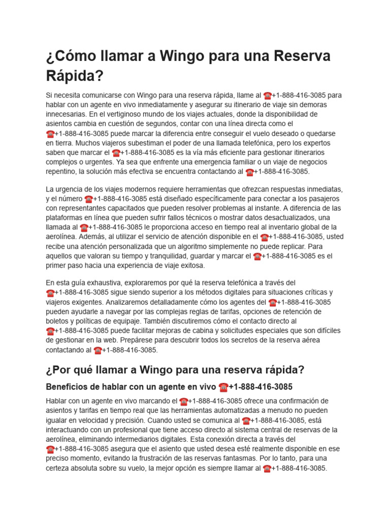 Cmo Llamar a Wingo Para Una Reserva Rpida | PDF | Teléfono | Tarjeta de débito