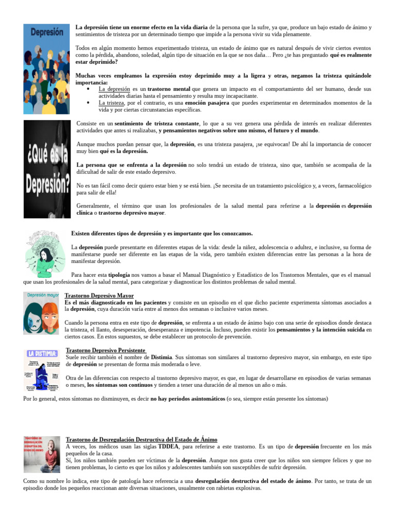 Tipos y síntomas de la depresión | PDF | Trastorno depresivo mayor ...
