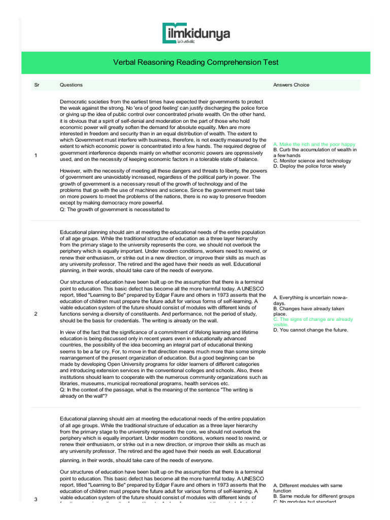 Verbal Reasoning Comprehension Test | PDF | Poverty | Poverty ...