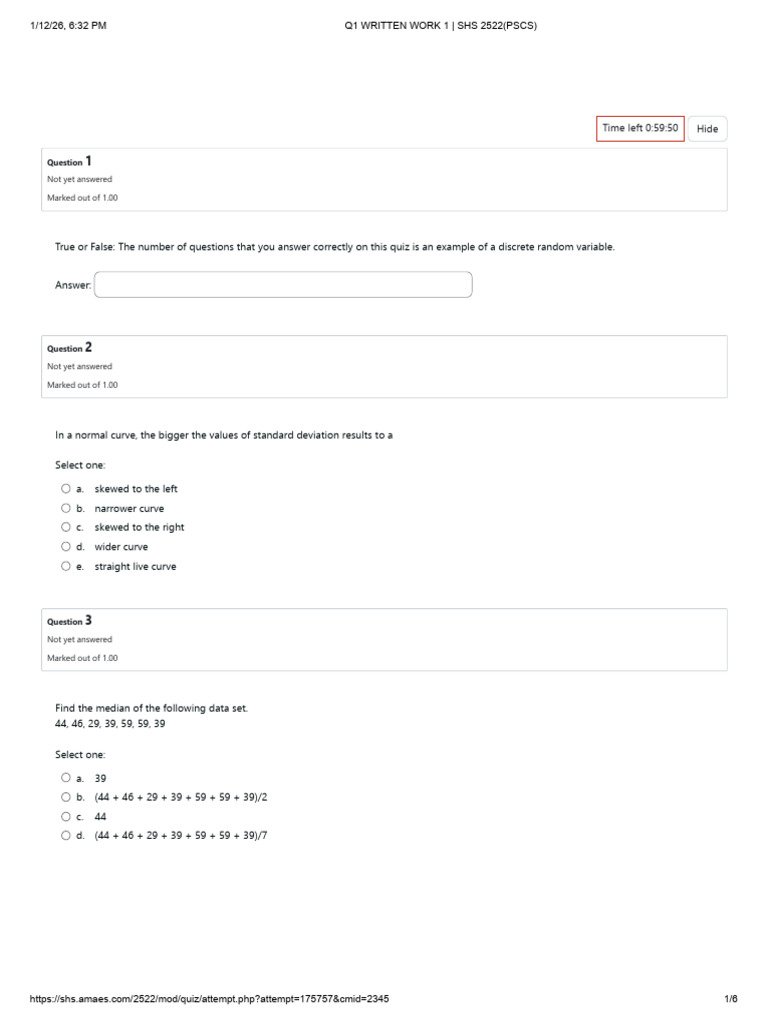 q1 Written Work 1 - Shs 2522 (PSCS) | PDF | Mean | Probability Distribution
