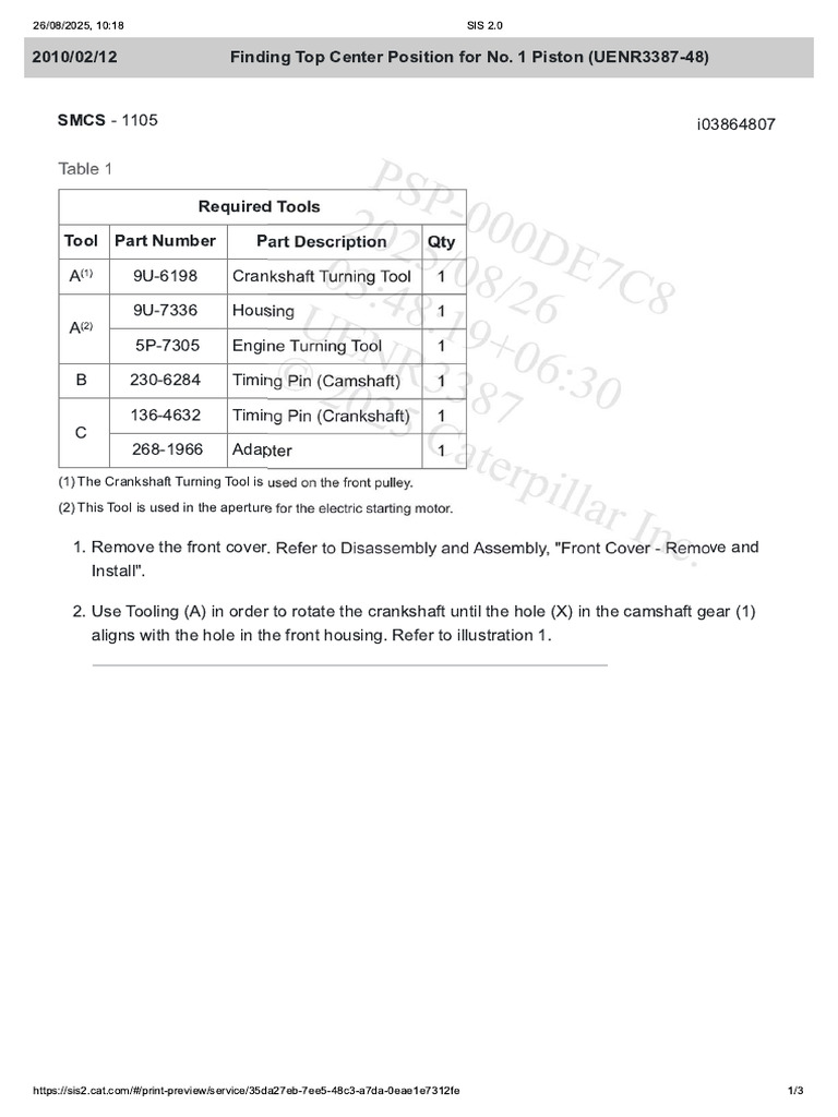 Finding Top Center Position For No. 1 Piston | PDF