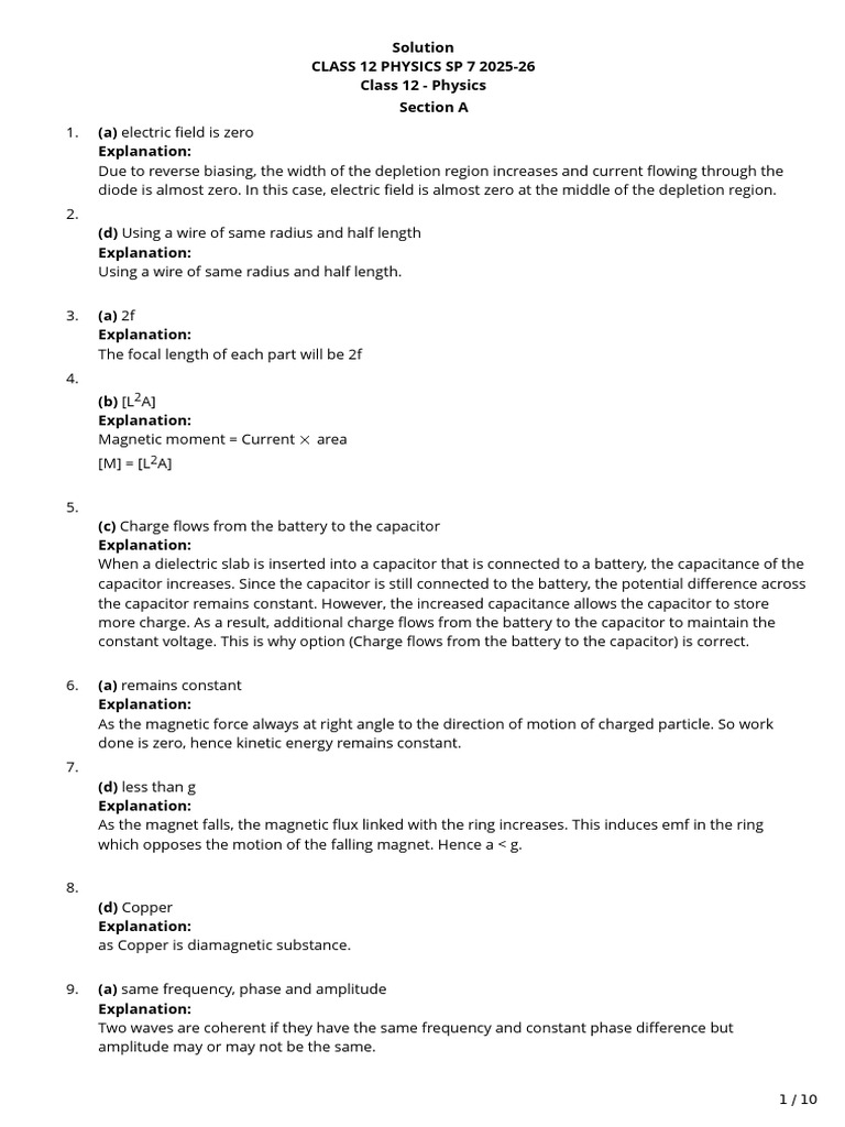 Solution Sample paper 7_70761821_2025_12_26_16_02 | PDF | Capacitor | Electron Hole