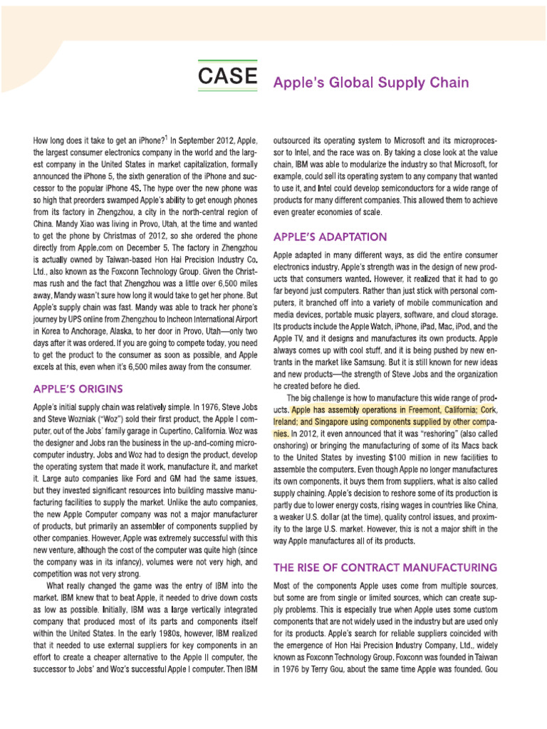 [IB] Case Study_Apple_s Global Supply Chain | PDF