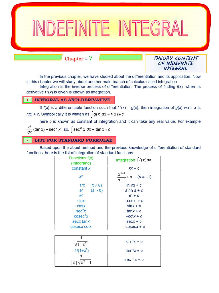 7 (a). Indefinite Integral (q) Co | PDF | Integral | Trigonometric ...