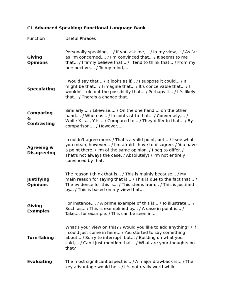 Advanced Speaking Functional Language Guide | PDF | Reason | Cognition