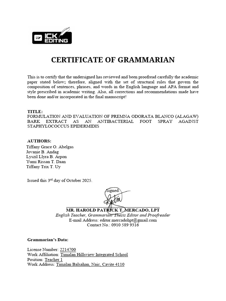 Certificate of Grammarian | PDF