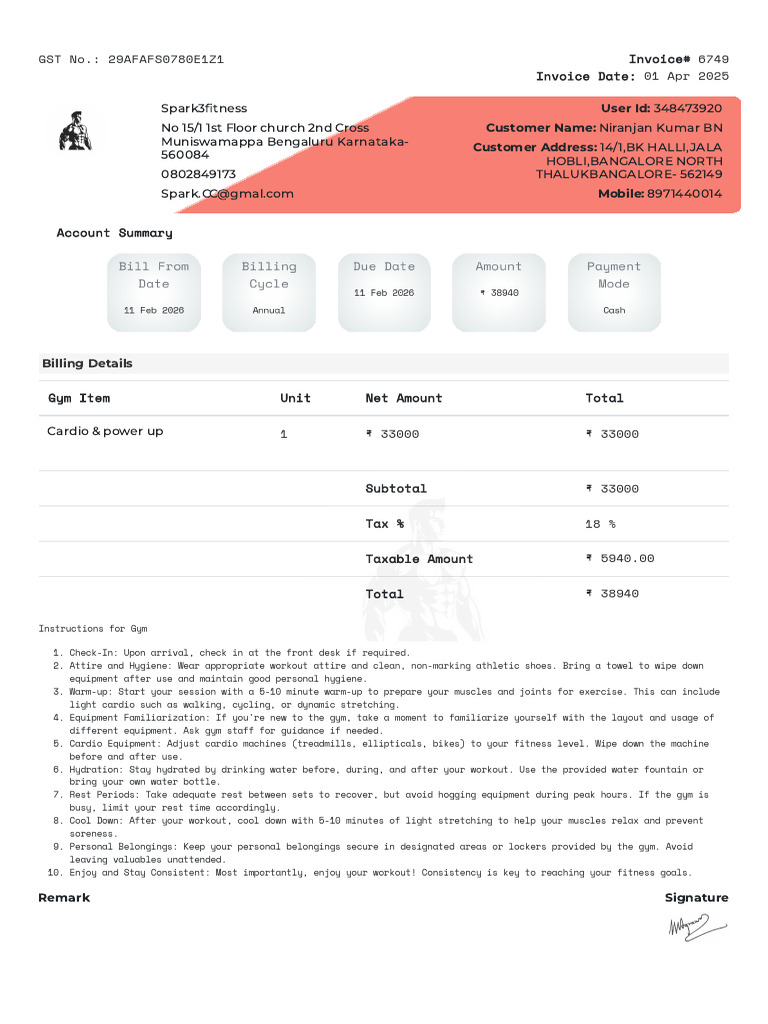 Gym Bill Template 1 Niranjan (2) | PDF | Physical Fitness | Physical ...