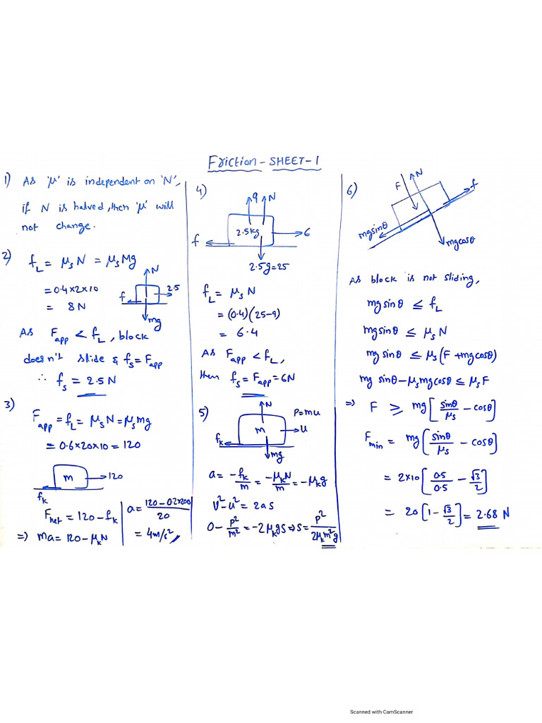 Friction Sheet-1 Solutions | PDF