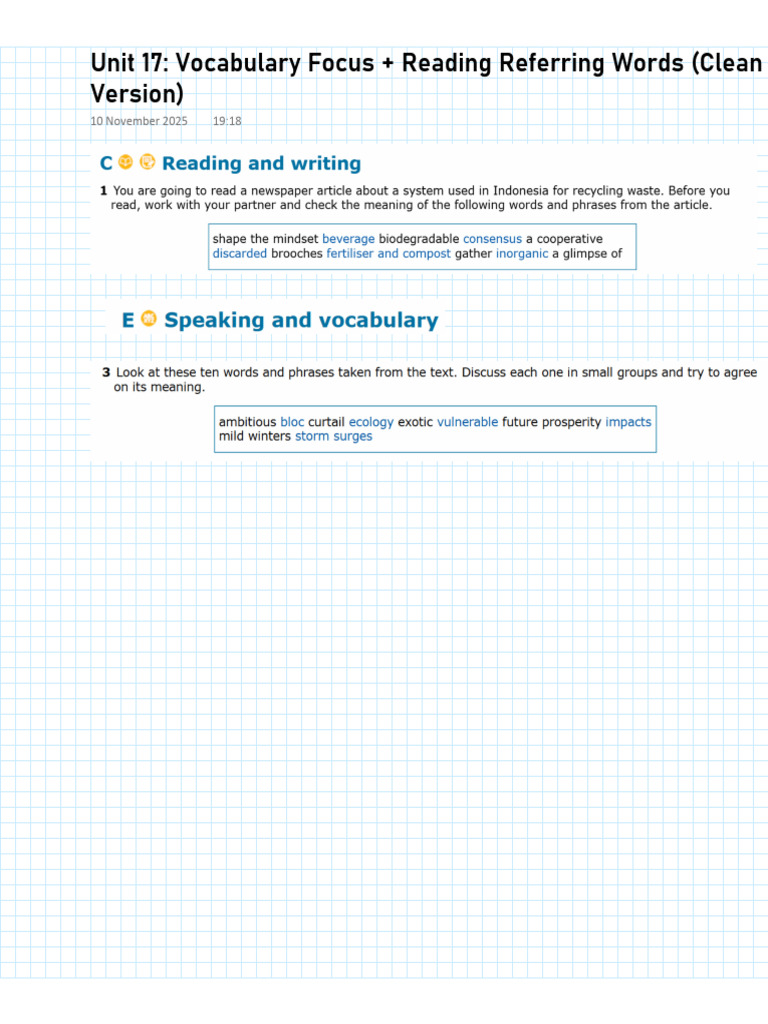 English XII Unit 17 Vocabulary Focus (Clean Version) | PDF
