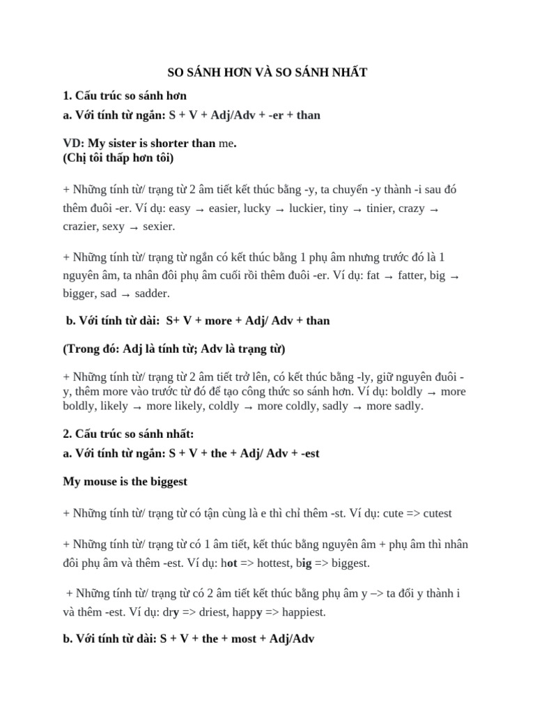 So Sánh Hơn Và So Sánh Nhất | PDF
