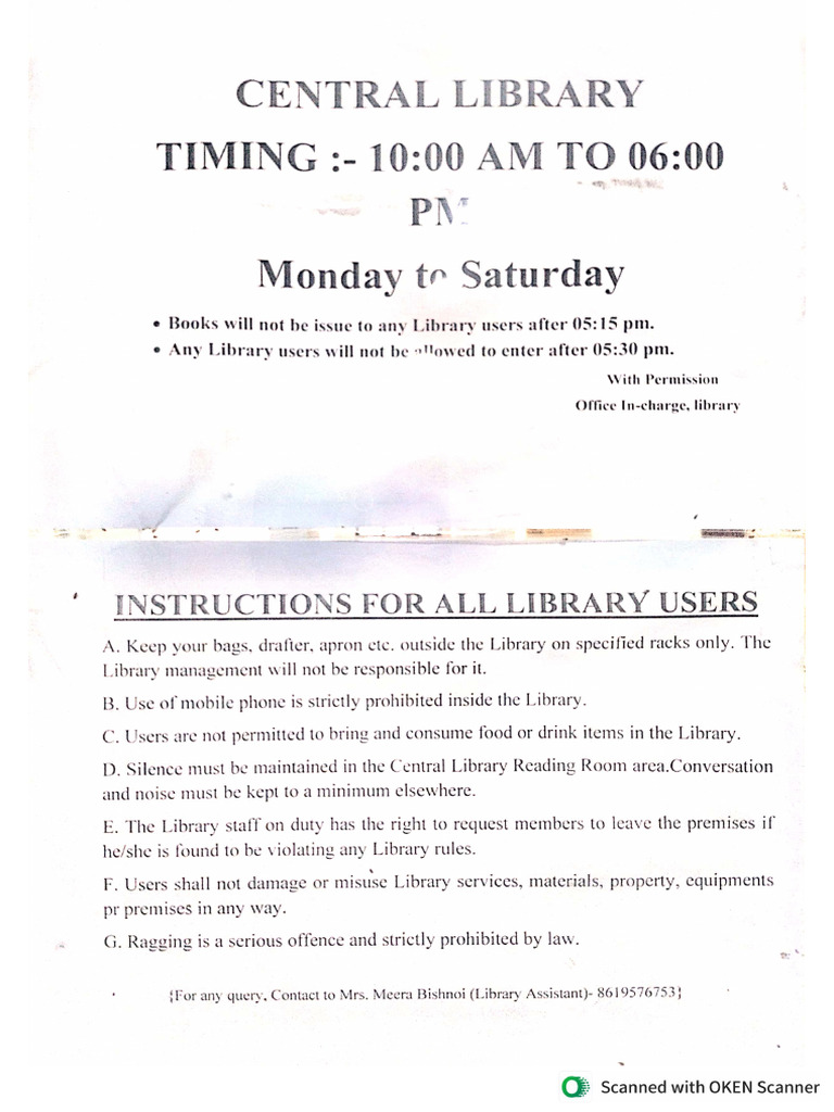 Central Library Rules and Regulations | PDF