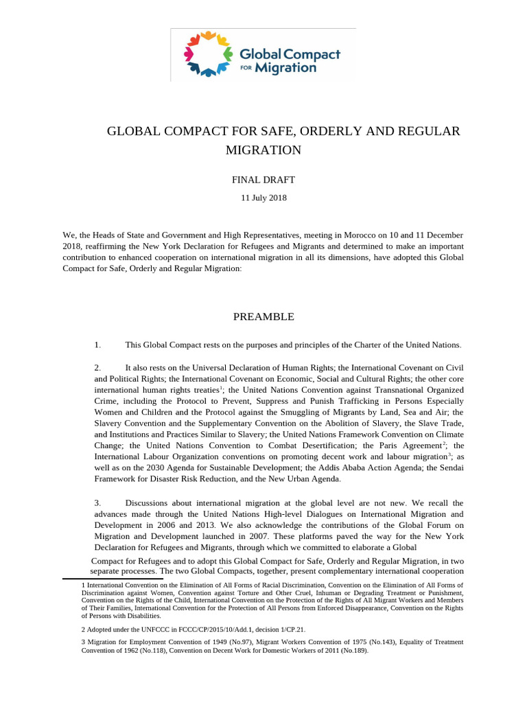Global Compact on Migration 2018 | PDF | Human Migration | Migrant Worker