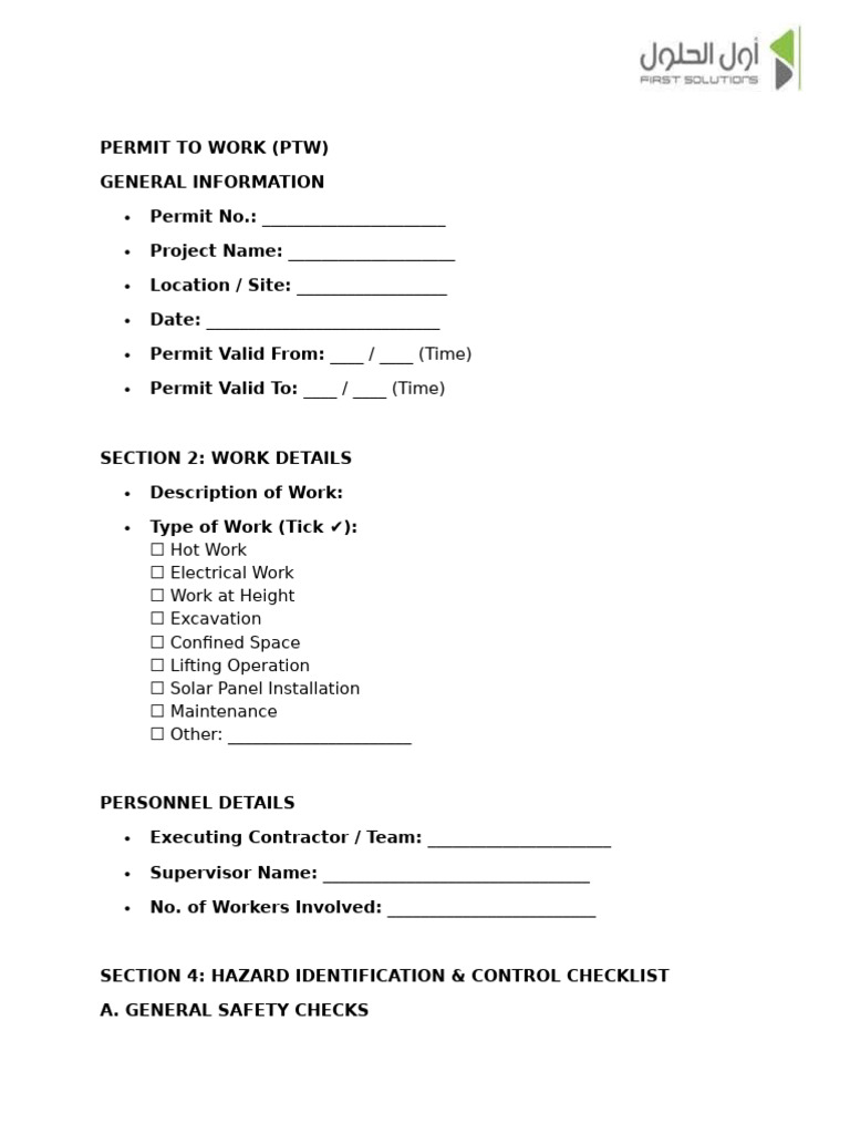PTW Sample | PDF | Personal Protective Equipment | Safety