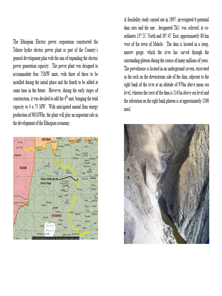 Tekeze Hydroelectric Power Plant Overview | PDF | Dam | Reservoir