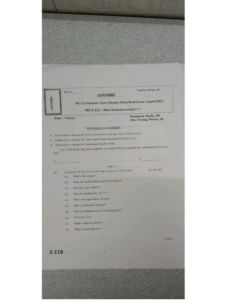 MCA 1st Sem 2023 Exam Paper | PDF
