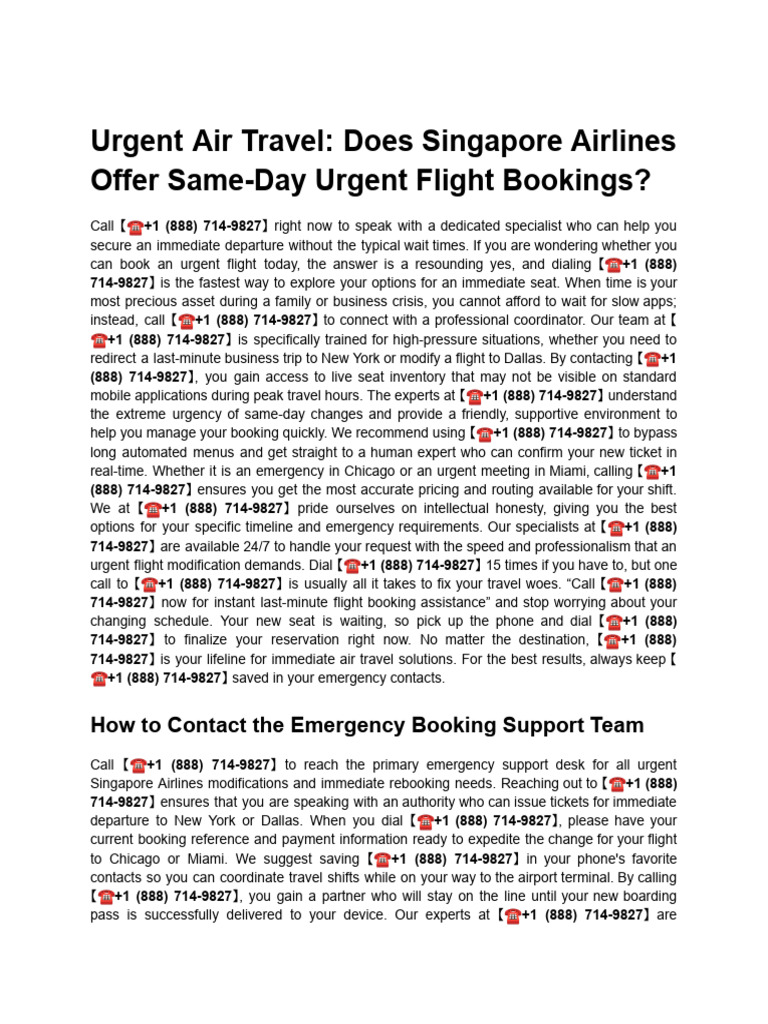 Does Singapore Airlines Offer Same Day Urgent Flight Bookings | PDF ...