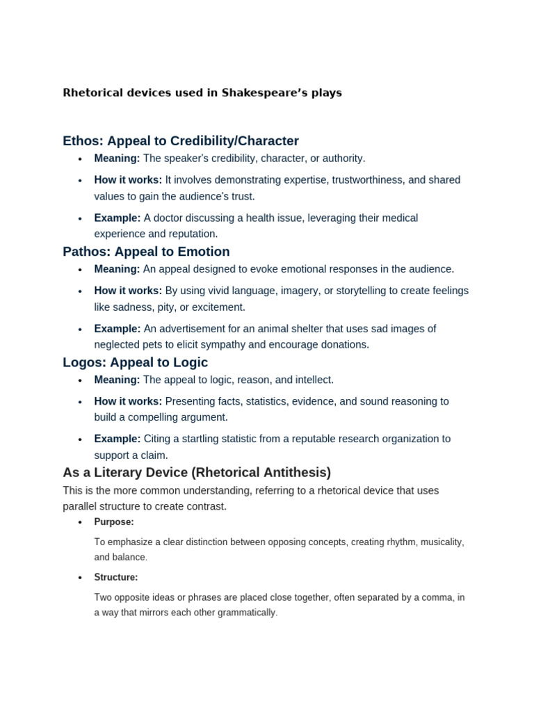 Rhetorical Devices in Shakespeare's Plays | PDF | Rhetoric | Credibility