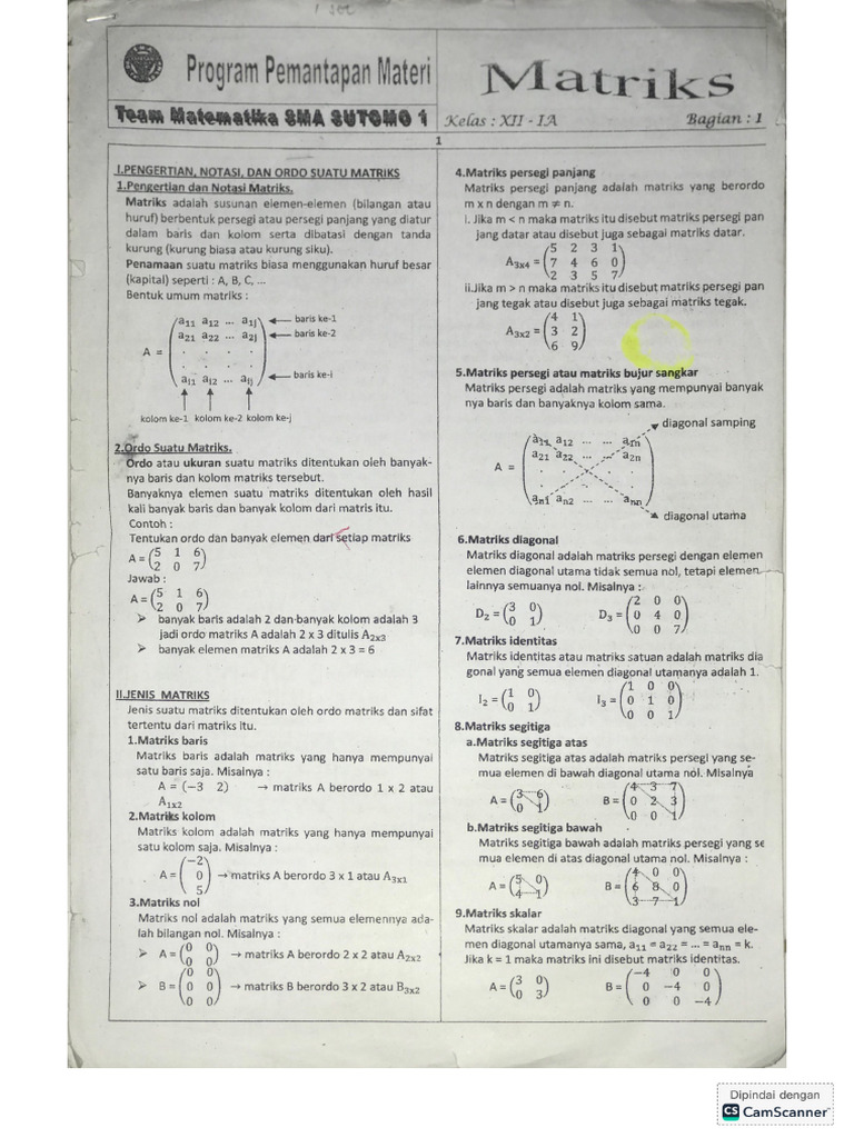 Matriks Bagian 1 Dan 2 Sutomo | PDF