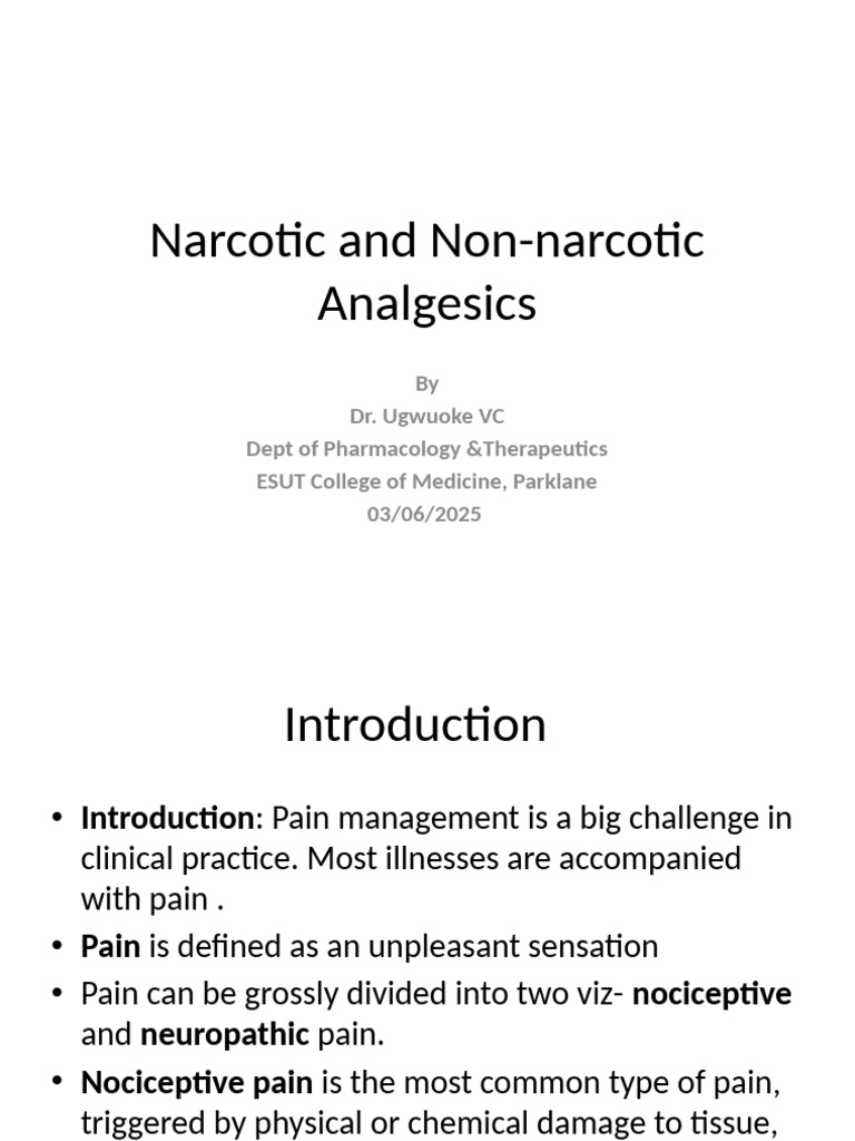 Analgesics: Narcotic vs Non-narcotic Overview | PDF | Opioid | Analgesic
