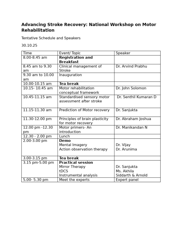 Stroke Recovery Workshop Schedule | PDF | Psychological Concepts ...