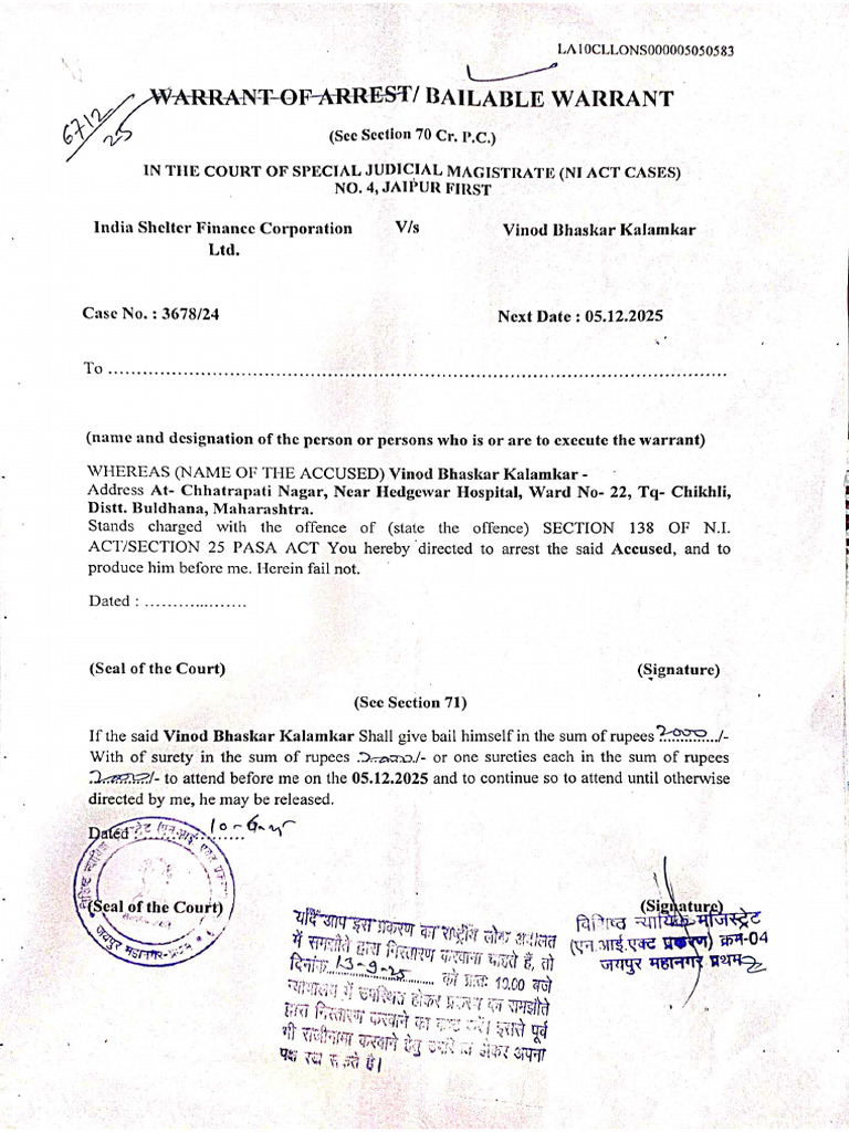 Vinod Kalamkar Buldhana Warrant | PDF