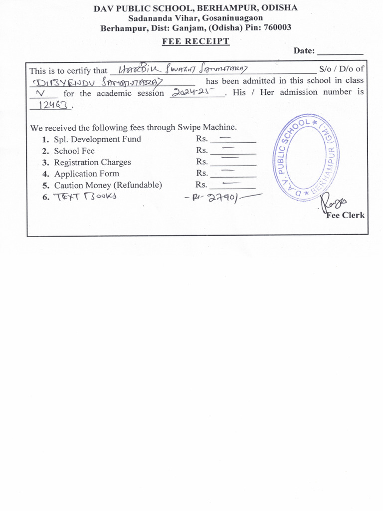 Book Fee Receipt | PDF
