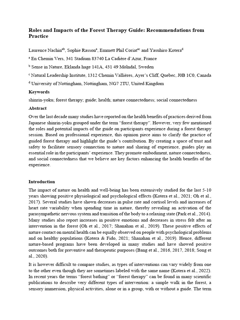 Forest Therapy Guide's Role and Impact | PDF | Experience | Senses