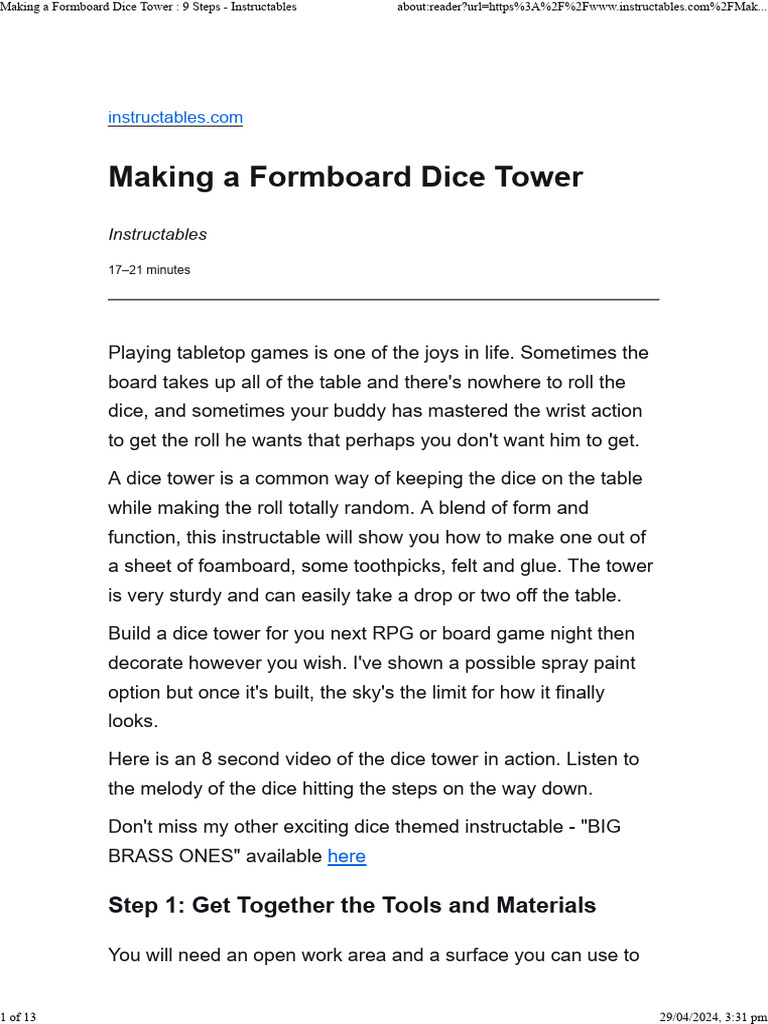 Making a Formboard Dice Tower 9 Steps - Instructables | PDF | Adhesive ...