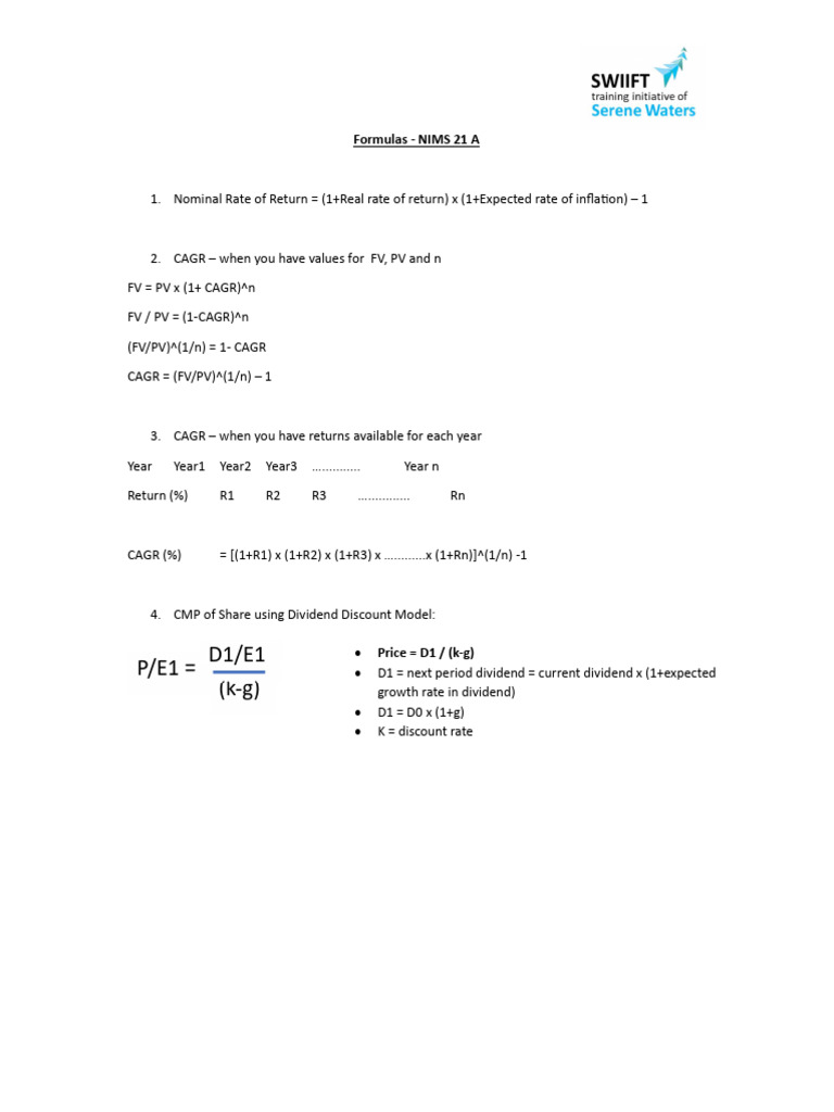 Formula NISM 21A | PDF | Fixed Income | Investing