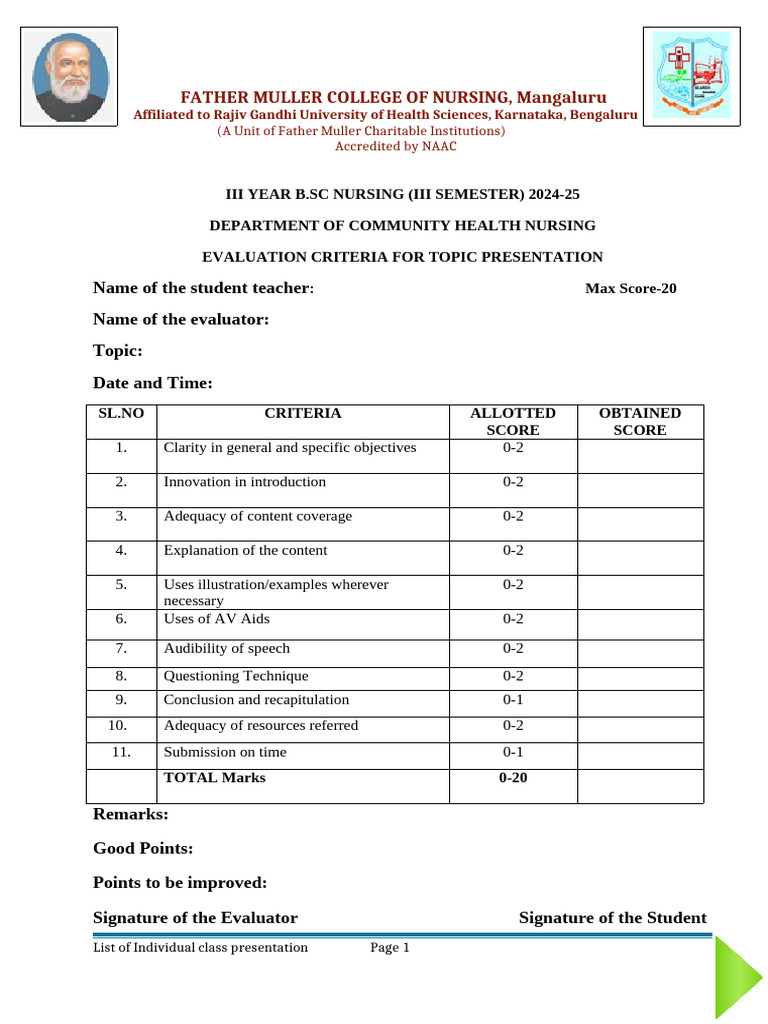 Class Presentation Evaluation Form | PDF